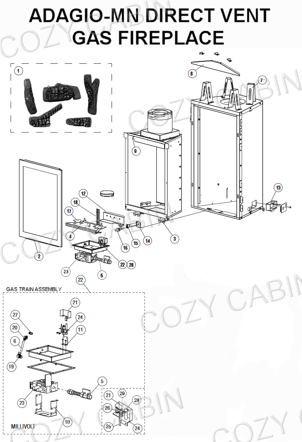 Adagio Direct Vent Natural Gas Fireplace with Millivolt Ignition ...
