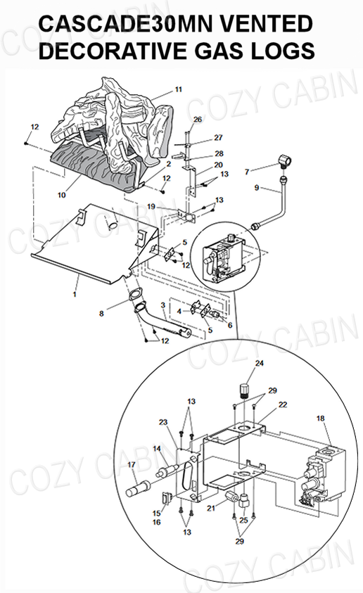 Astria Cascade Vented Decorative Natural Gas Log (Cascade30MN ...