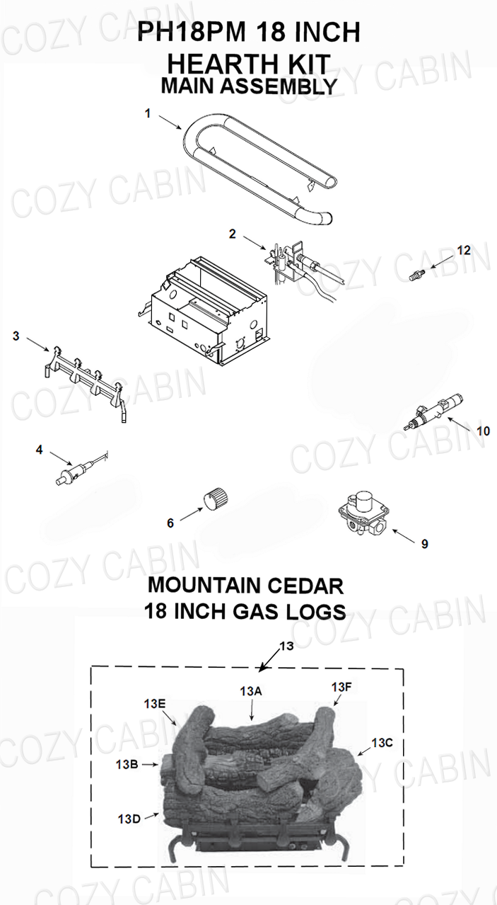 MONESSEN 18 INCH LP GAS HEARTH KIT WITH MANUAL CONTROL (PH18PM) (PH18PM ...