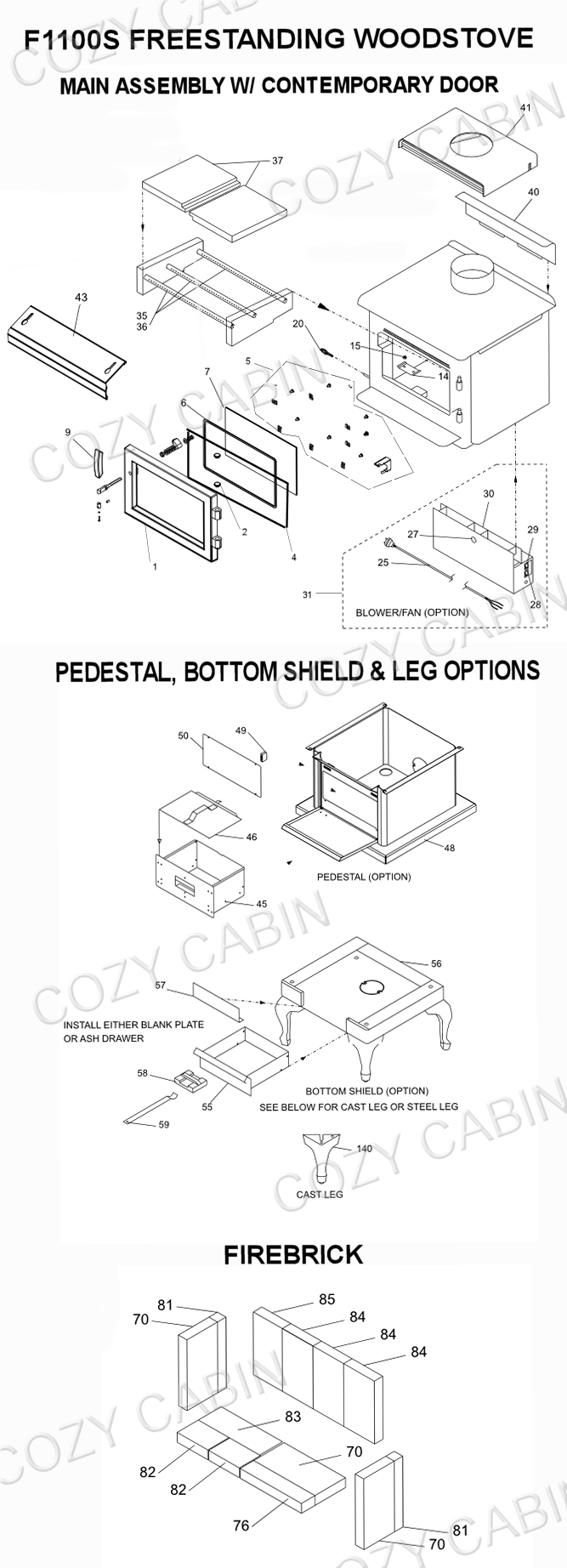 Classic Wood Stove with Contemporary Door (F1100S) (F1100S_Contemporary ...
