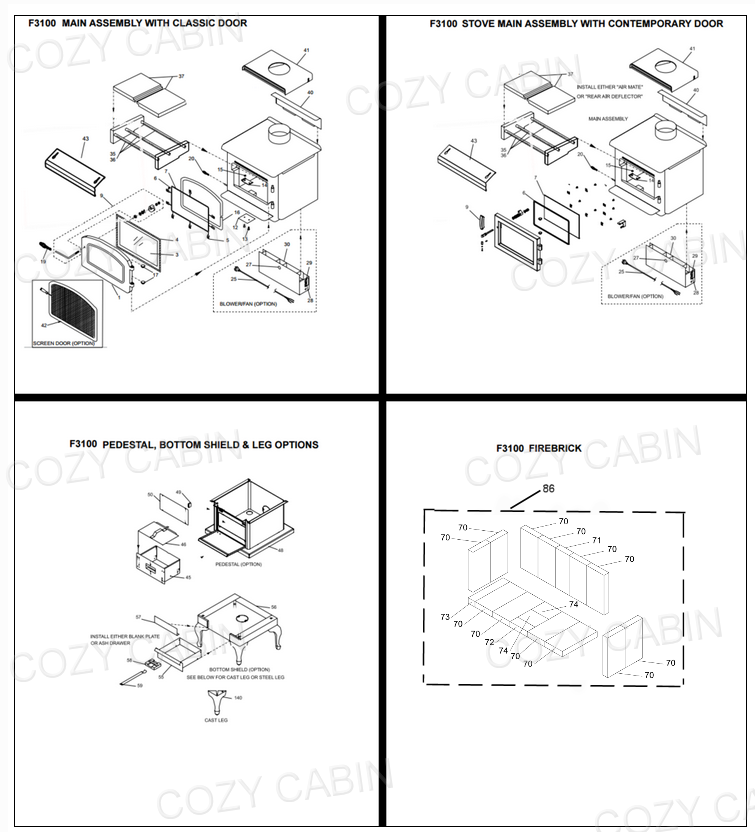 Classic Wood Stove (F3100) (ClassicF3100) Cozy Cabin Regency Parts Store