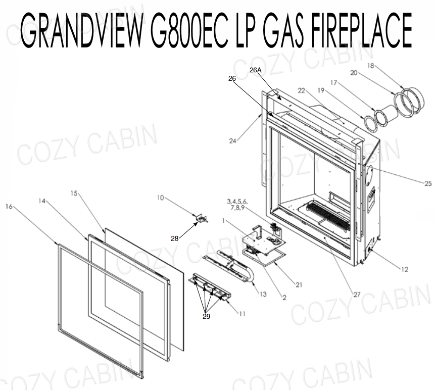 Grandview LP Gas Fireplace (G800EC-LP) (G800EC-LP) Cozy Cabin Regency ...